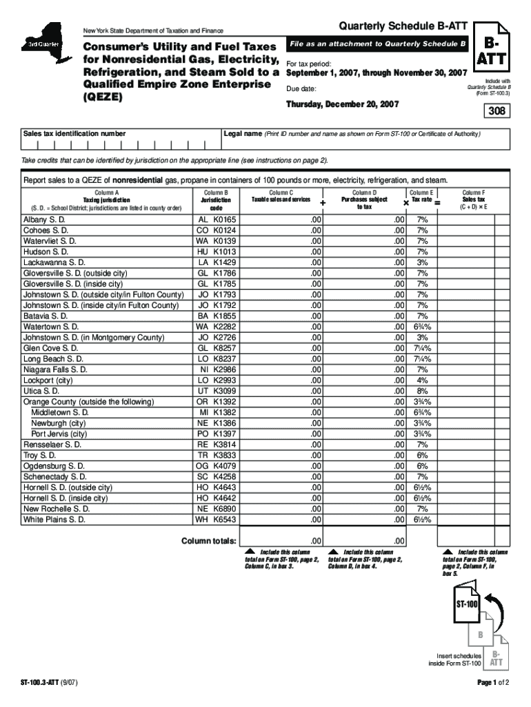 Fillable Online Form ST-100.3-ATT:9/07: Consumer's Utility and Fuel ...