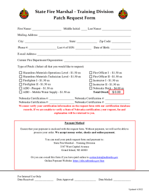 Fillable Online State Fire Marshal Training Division Patch Request Form ...