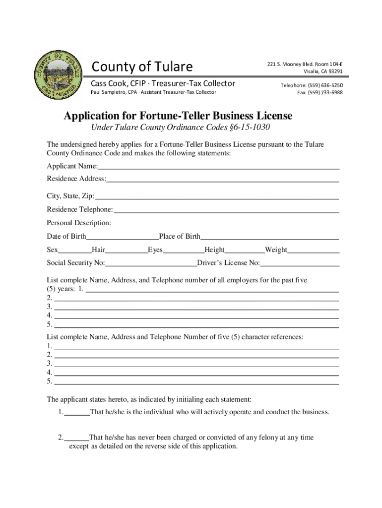 Fillable Online Tulare County Tax Collector, Visalia, CA - 221 S Mooney ...