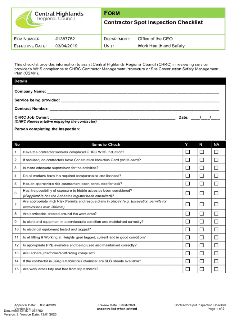 Fillable Online ECM1387752v33.10.03.04 Contractor Spot Inspection ...