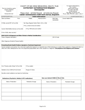 Fillable Online Outpatient Authorization Request Psychiatry Form Fill ...