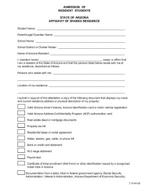 Fillable Online State Of Arizona Affidavit Of Shared Residence Form Fax ...