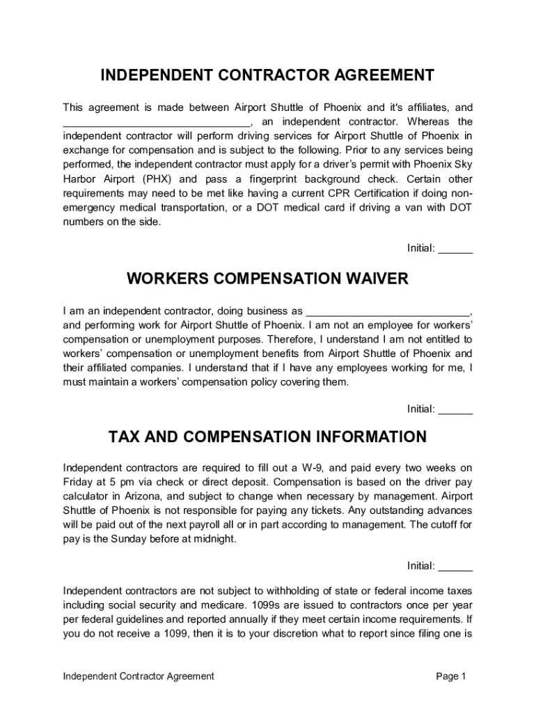 Fillable Online Free Arizona Independent Contractor Agreement ...