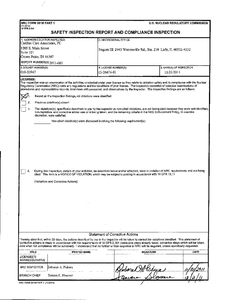 Fillable Online IR 03033947-11-001 on 11/21/2011 for Cardiac Care ...