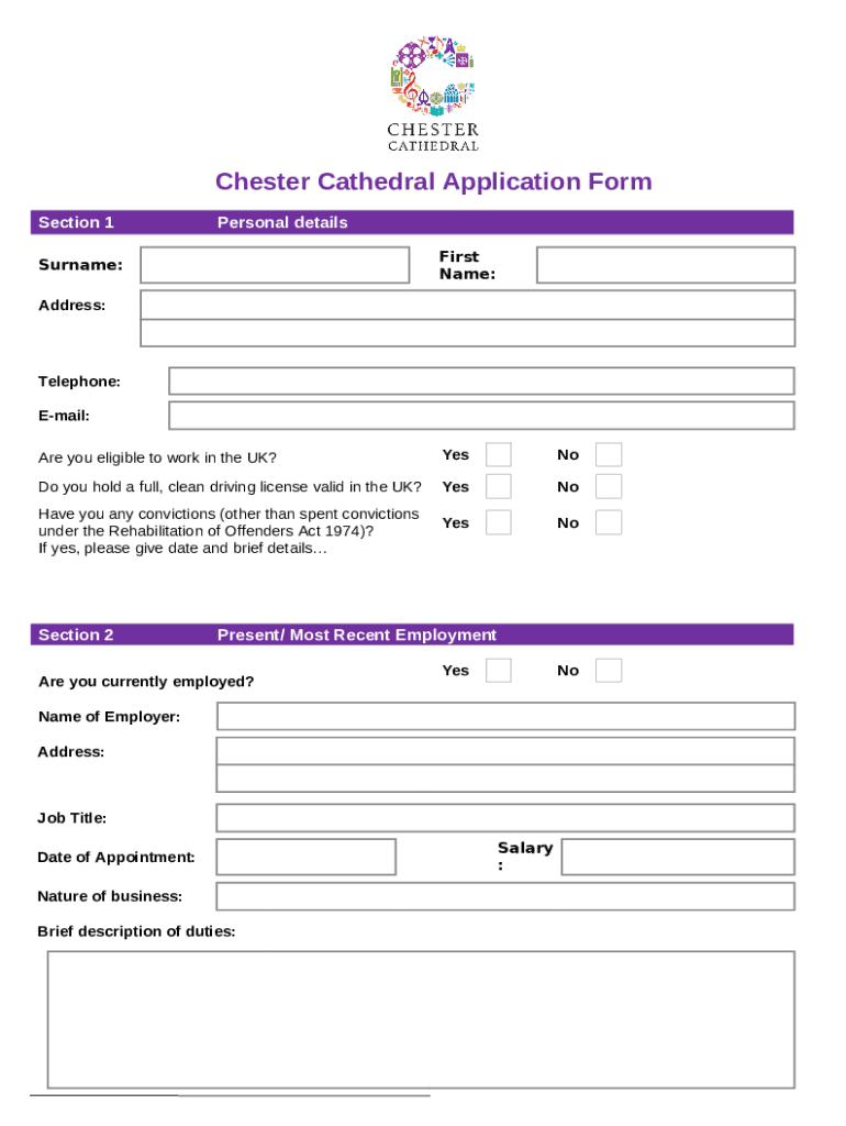 Job Application Template - chestercathedral.com Doc Template | pdfFiller