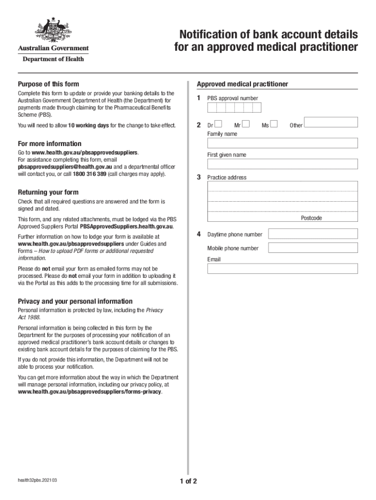 Fillable Online Notification of bank account details for an approved ...