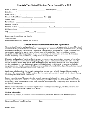 Fillable Online Student Ministries High School Ministry Consent Form ...