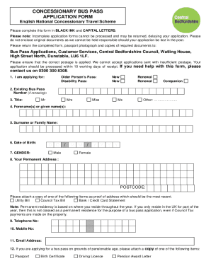 Fillable Online Bus pass application form for Central Bedfordshire ...