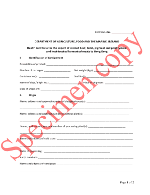 Fillable Online Meat Inspection Certificate for export of Meat to Korea ...