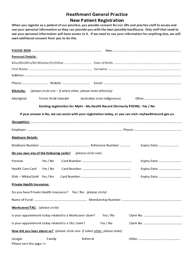 Fillable Online Guidance on patient registration for GP ...