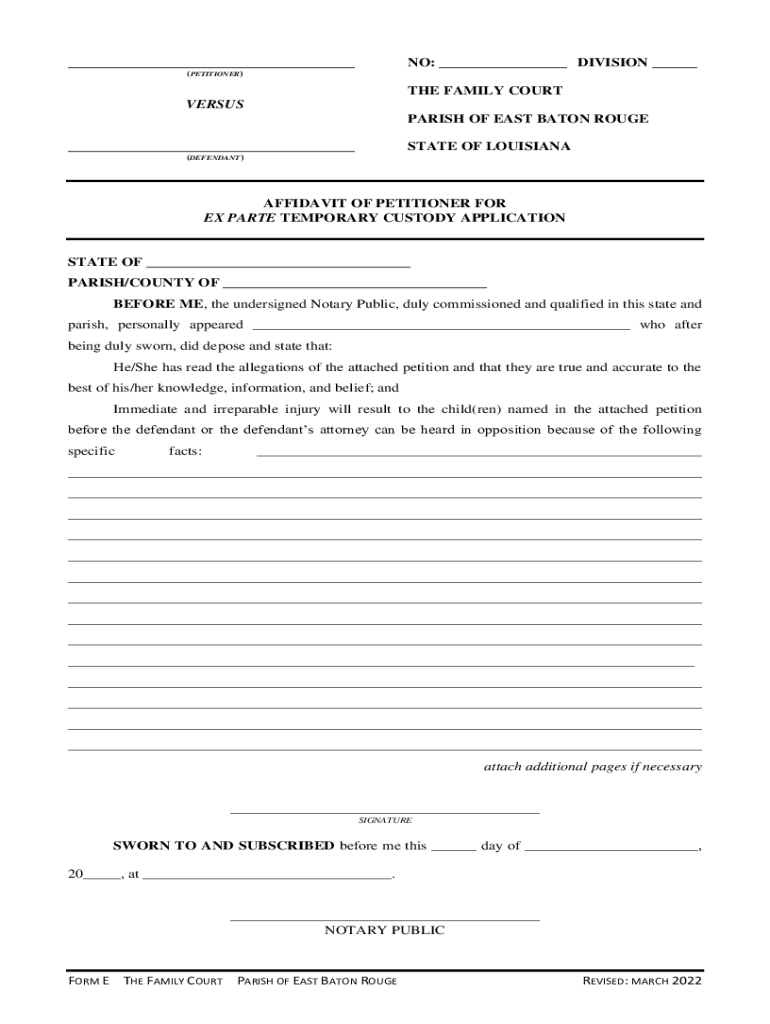 Louisiana Ex Parte Custody Form Fill Out Sign Online DocHub