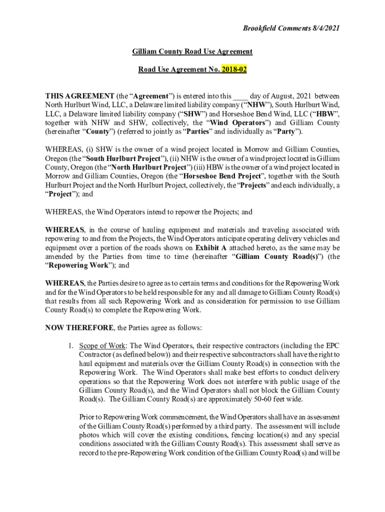 Fillable Online Gilliam County Road Use AgreementLaw Insider Fax Email ...