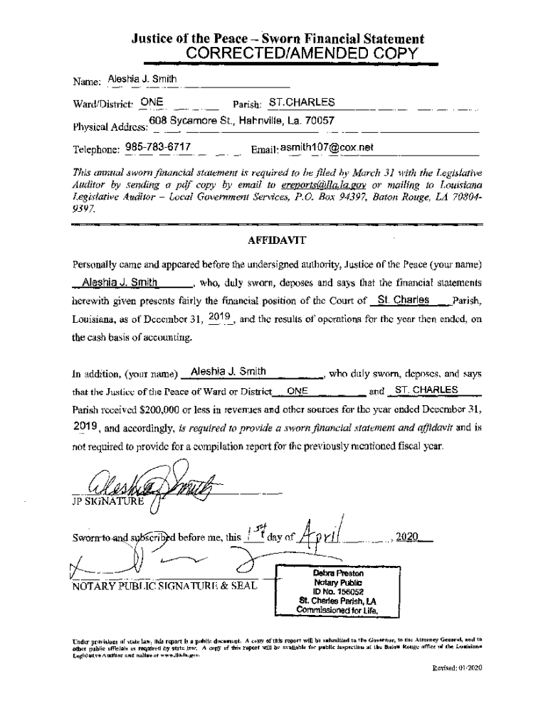 Fillable Online lla la Justice of the Peace-Sworn Financial Statement ...