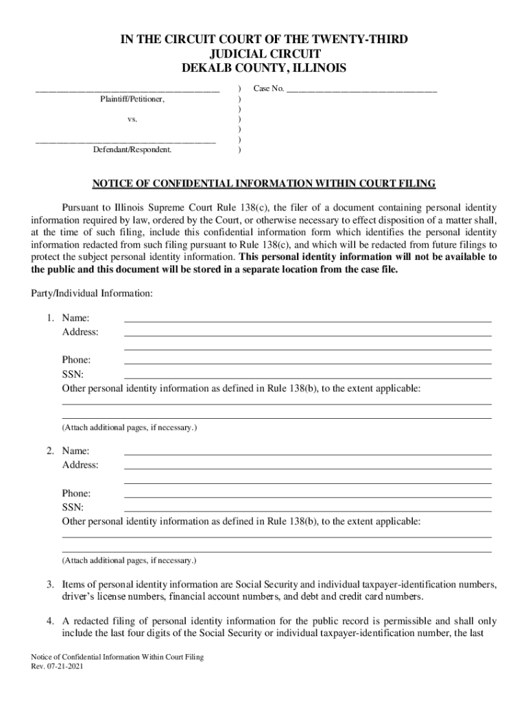 Fillable Online Fillable IN THE CIRCUIT COURT FOR THE TWENTY-THIRD JUDICIAL (DeKalb ... Fax ...
