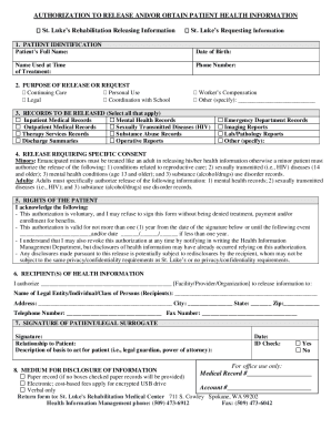 Fillable Online AUTHORIZATION TO RELEASE AND/OR OBTAIN PATIENT HEALTH ...