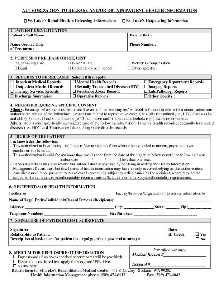 Fillable Online AUTHORIZATION TO RELEASE AND/OR OBTAIN PATIENT HEALTH ... - Providence Fax Email ...