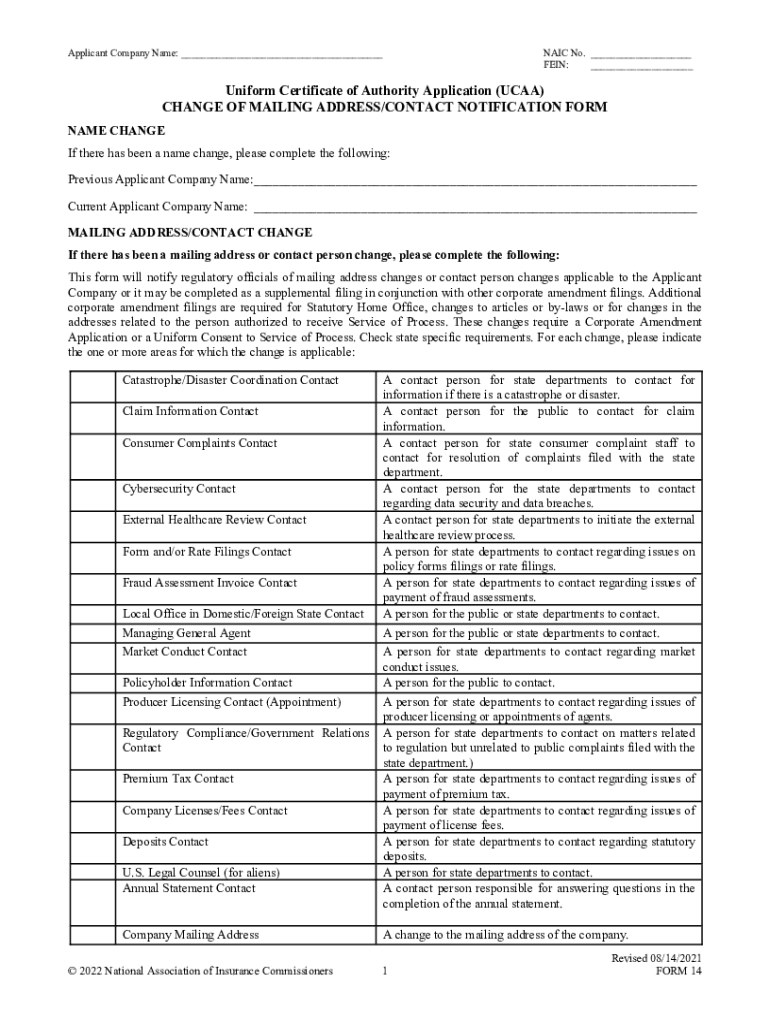Fillable Online Uniform Certificate of Authority Application (UCAA) Statement of ... - NAIC Fax ...