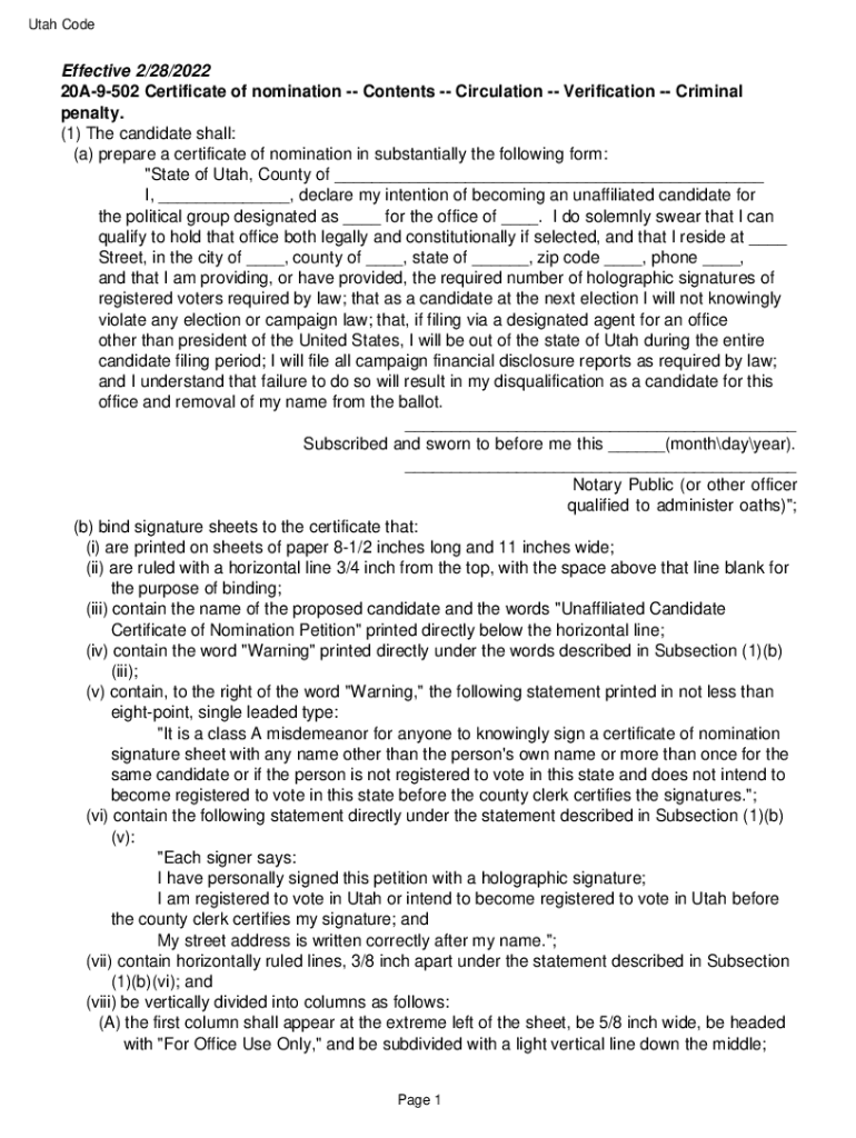 Fillable Online le utah content.next.westlaw.comDocumentN46C54931B6D 20A-9-502. Certificate of ...