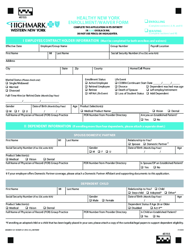 Fillable Online Healthy New York Member Enrollment Form - uhceservices ...