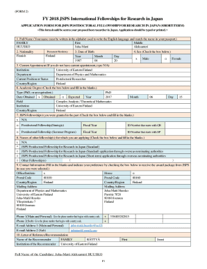 Fillable Online Appllication Form for FY2018 - JSPS Fax Email Print ...