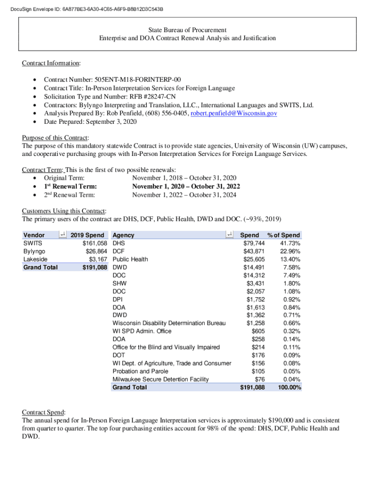Fillable Online State Bureau of Procurement Enterprise and DOA Contract ...
