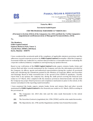 Fillable Online Draft report Form MR 3 (Secretarial Audit Report) Fax ...