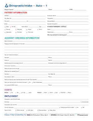 Fillable Online NP Homan Chiropractic Auto Intake Form Fax Email Print - pdfFiller