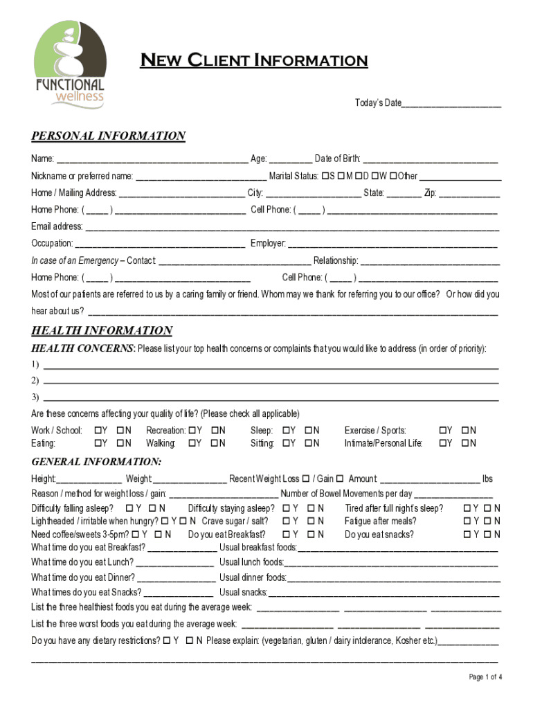 Fillable Online New Client Intake Form.doc Fax Email Print - pdfFiller