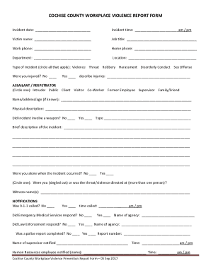 Fillable Online COCHISE COUNTY WORKPLACE VIOLENCE REPORT FORM Fax Email ...