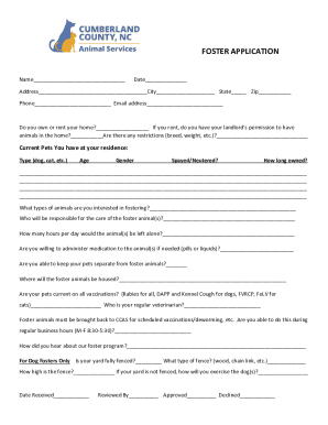 Fillable Online FOSTER APPLICATION Fax Email Print - pdfFiller