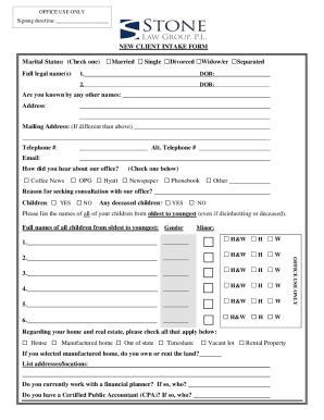 Fillable Online NEW CLIENT INTAKE FORM Single Divorced Widow/er ...