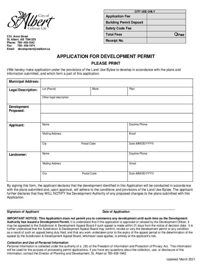 Fillable Online DEVELOPMENT & BUILDING PERMIT APPLICATION FORM Fax ...