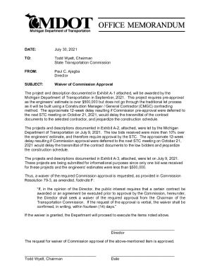 Fillable Online Tim DOT OFFICE MEMORANDUM - michigan.gov Fax Email Print - pdfFiller
