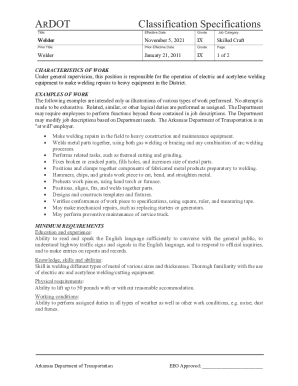 Fillable Online Welder ARDOT Classification Specifications Fax Email ...