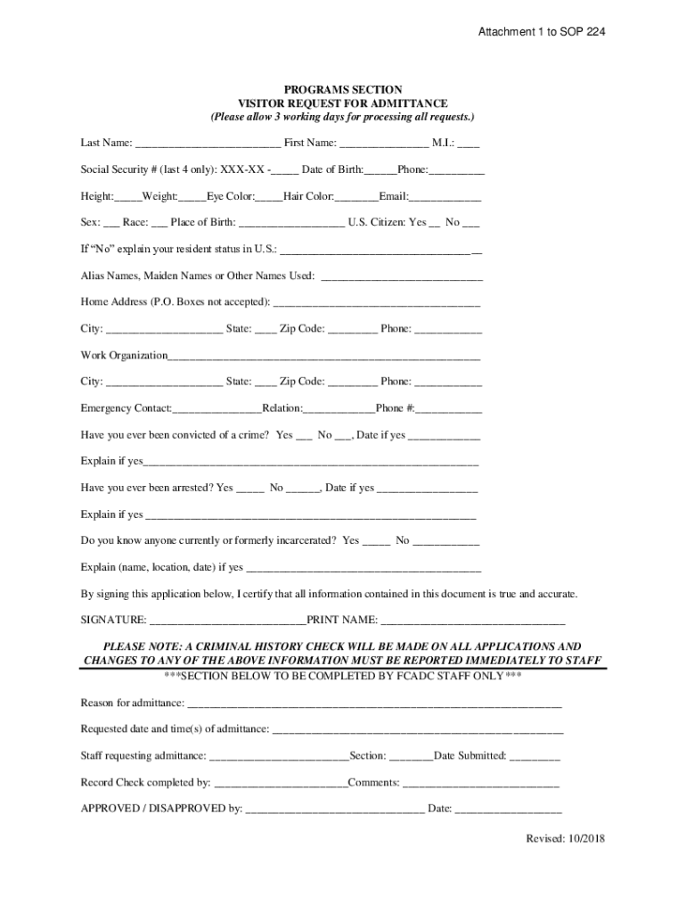 Fillable Online Attachment 1 TO SOP 050 Fairfax County Office of the ...