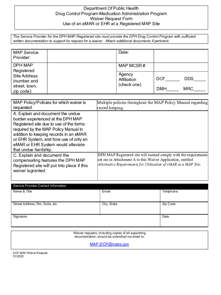 Fillable Online Waiver Request Form Use of an eMAR or EHR at a ...
