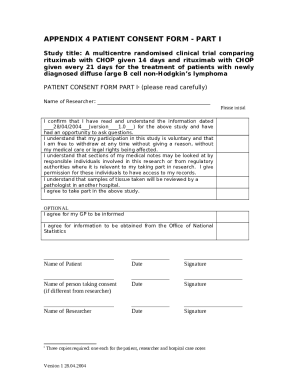 APPENDIX 4 PATIENT CONSENT - PART I Doc Template | pdfFiller
