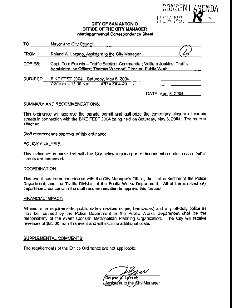 Fillable Online Interdepartmental Correspondence Sheet TO: Mayor and ...