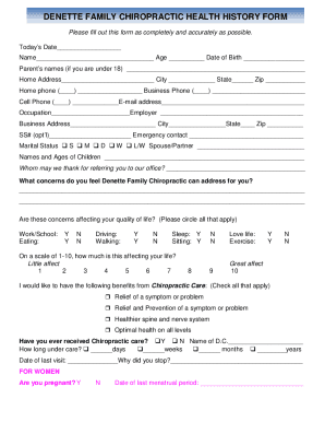 Fillable Online DENETTE FAMILY CHIROPRACTIC HEALTH HISTORY FORM Fax ...