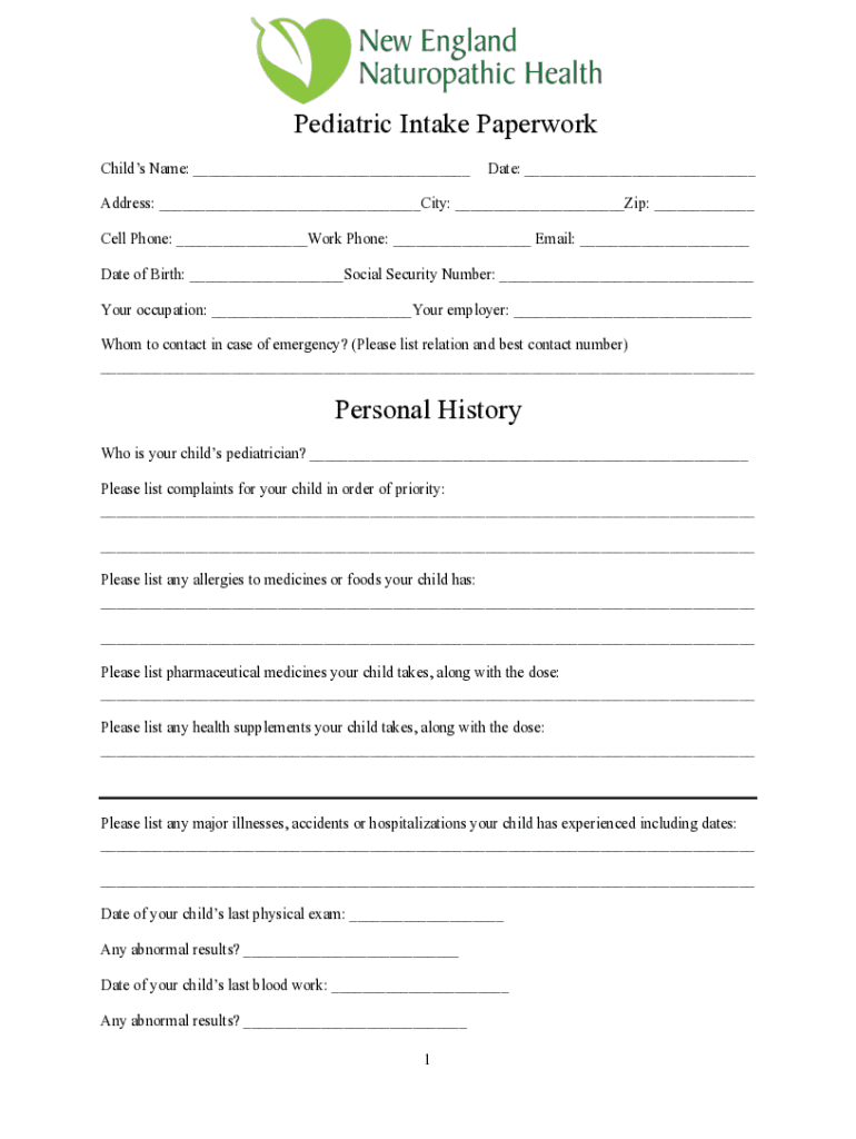 Fillable Online Fillable Online chiropractichealthsolutions Pediatric ...