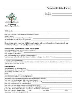 Fillable Online www.sholom.orgformpre-school-intake-formPreschool ...