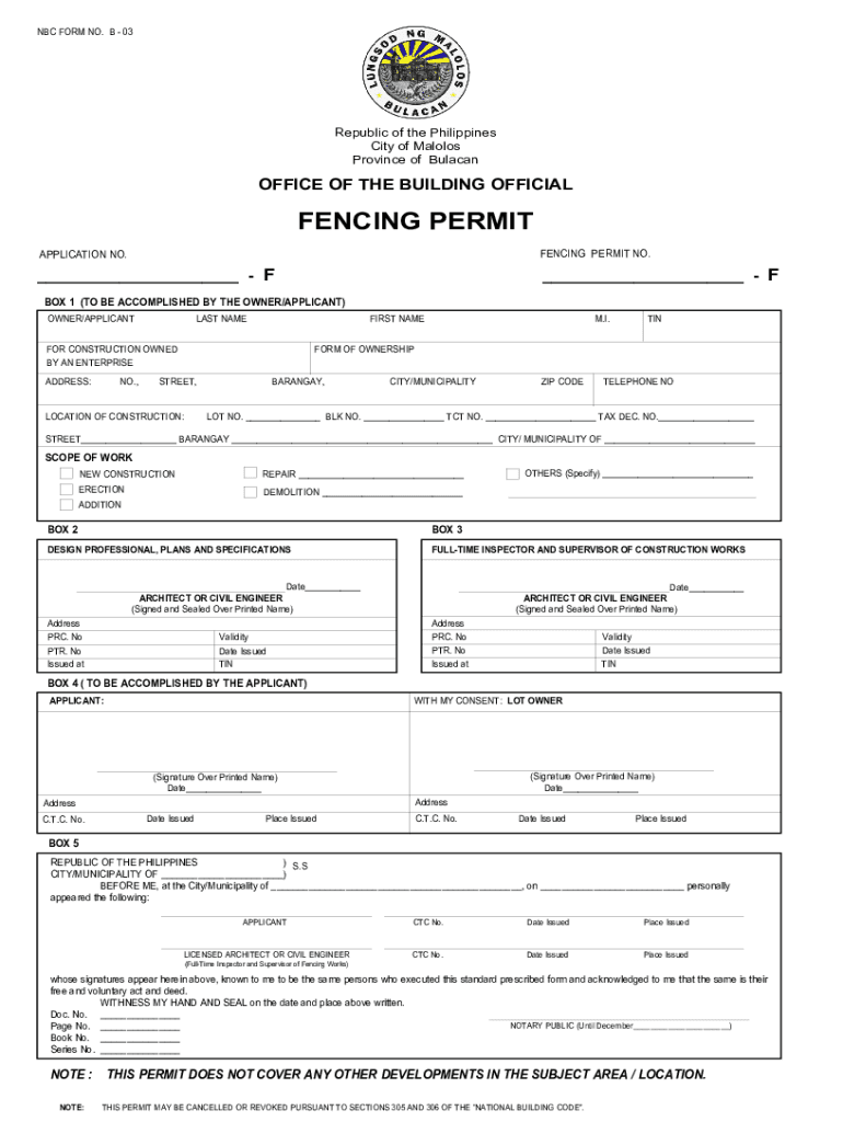 Fillable Online malabon.gov.ph10Application-Form-Fencing-PermitApplication Form Fencing Permit ...
