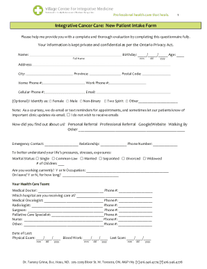 Fillable Online Fill Out the Cancer Rehabilitation New Patient Intake ...