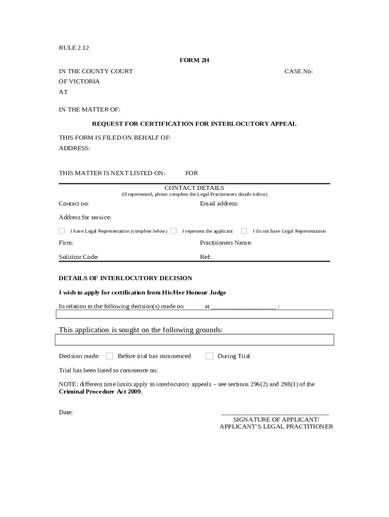 2H - Request for certification for interlocutory appeal Doc Template ...