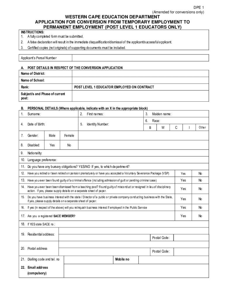 Fillable Online wcedonline.westerncape.gov.zaformsedpe1WESTERN CAPE ...