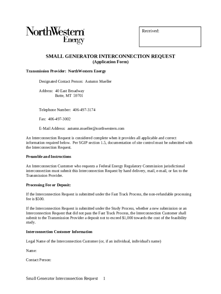 Attachment 2 SMALL GENERATOR INTERCONNECTION REQUEST (Application ) Doc Template | pdfFiller