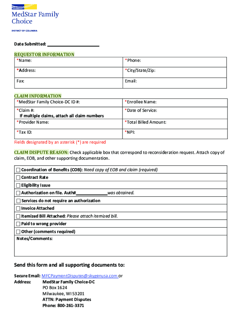 Fillable Online MedStar Family Choice - Managed Care Organization for ...