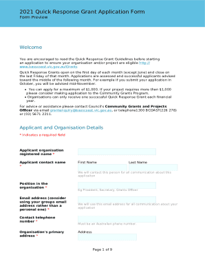 Fillable Online Application form: Quick Response Grants Fax Email Print ...