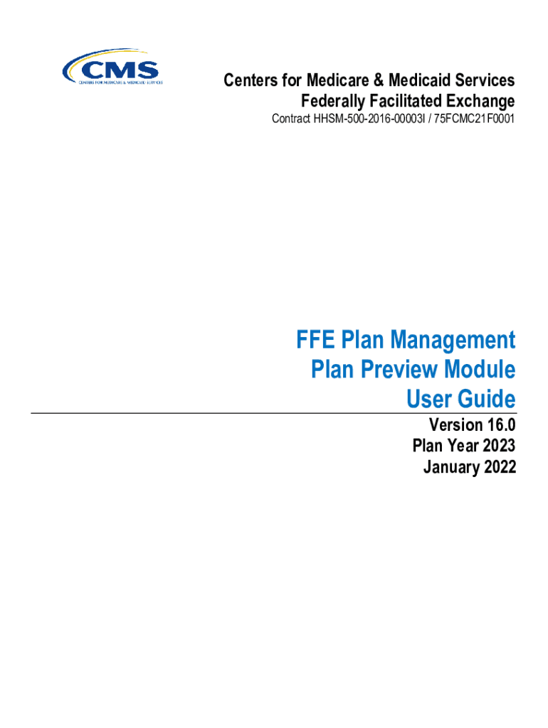 Fillable Online FFE Plan Management Plan Preview Module User Guide Fax ...