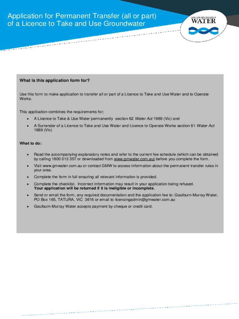 Fillable Online Application Form for Permanent Transfer of a Licence to Take Use ... Fax Email ...